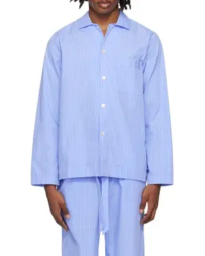TEKLA Long Sleeved Pinstriped Poplin Pajama Shirt