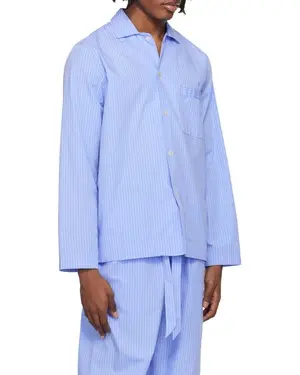 TEKLA Long Sleeved Pinstriped Poplin Pajama Shirt