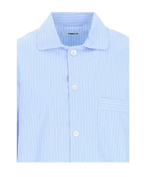 TEKLA Long Sleeved Pinstriped Poplin Pajama Shirt