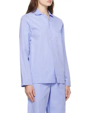 TEKLA Long Sleeved Pinstriped Poplin Pajama Shirt