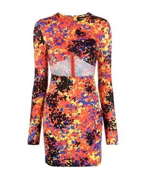 Dsquared2 Abstract Print Cut-out Long Sleeve Mini Dress