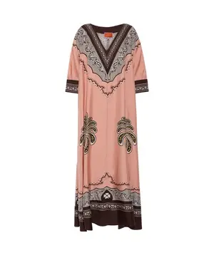 La DoubleJ La Double J Muumuu Maxi Dress With V-Neck And Quarter Sleeves Light Pink