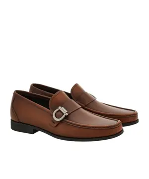 FERRAGAMO Gancini Detail Loafers - Brown