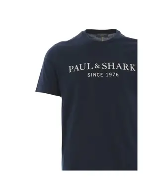PAUL  SHARK Navy Blue Round Collar Logo T-shirt