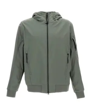 C.P. COMPANY Hooded Logo Plaque Zip-up Jacket - Gray