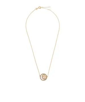Tory Burch Miller Double Ring Pendant Embellished Necklace - Yellow