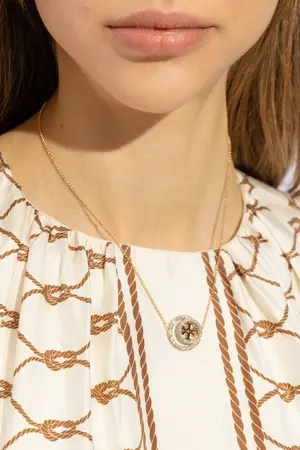 Tory Burch Miller Double Ring Pendant Embellished Necklace - Yellow