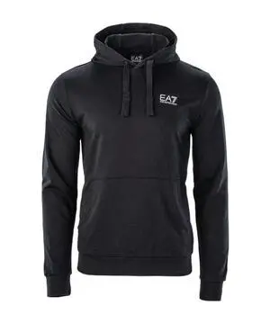 EA7 Logo-print Cotton Hoodie - Black