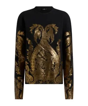 Etro Long Sleeve Sweater With Metallic Print