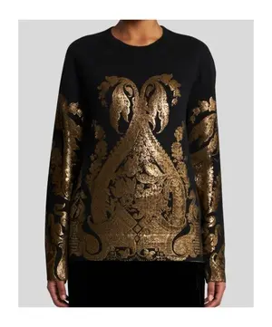 Etro Long Sleeve Sweater With Metallic Print