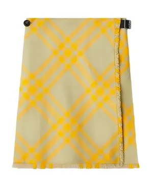 Burberry Checked Pleated Skirt With Frayed Hem