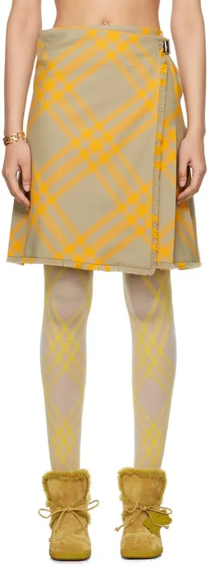 Burberry Checked Pleated Skirt With Frayed Hem
