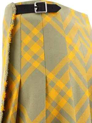 Burberry Checked Pleated Skirt With Frayed Hem