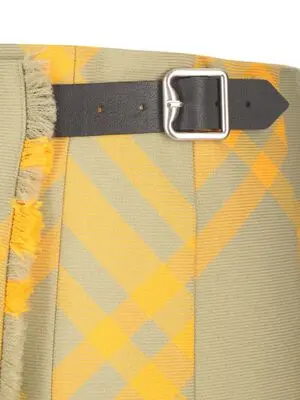 Burberry Checked Pleated Skirt With Frayed Hem
