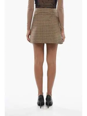 Celine Trapeze Mini Skirt In Double Face Check Wool