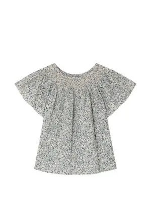 Bonpoint Smocked Floral Print Top - Gray