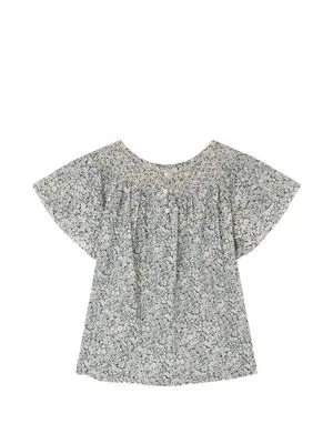 Bonpoint Smocked Floral Print Top - Gray