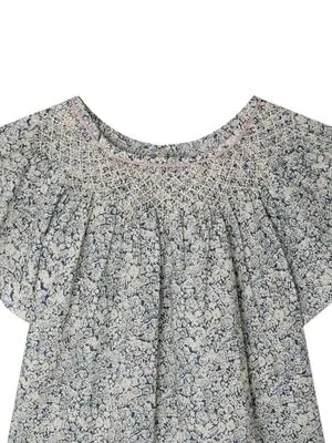 Bonpoint Smocked Floral Print Top - Gray