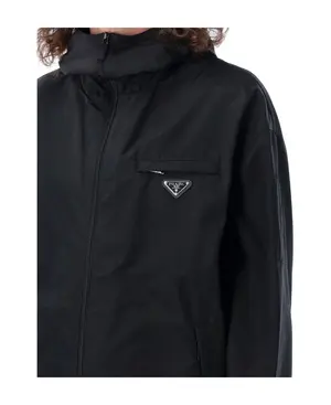Prada Zip Up Jacket With Metal Trimmed Drawstring And Flanged Pocket