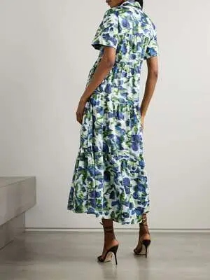 Erdem Layered Floral Print Short Sleeve Dress - Blue