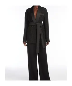 Max Mara Embellished Belted Shawl Collar Jacket