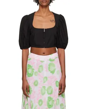 GANNI Puff Sleeve Cropped Top