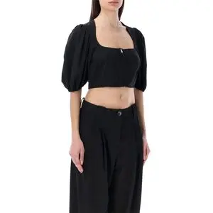 GANNI Puff Sleeve Cropped Top