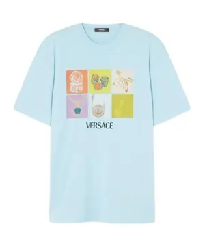 Versace Graphic-printed Crewneck T-shirt - Light Blue