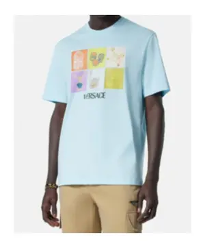 Versace Graphic-printed Crewneck T-shirt - Light Blue