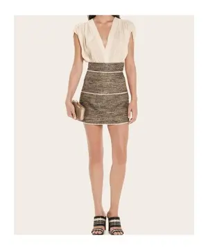 ZEUSDIONE Sleeveless Deep V-neck Bodysuit With Pleated Shoulders And Gathered Waist