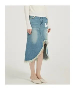 Marissa Chiara Denim Skirt With Raw Edge Detailing