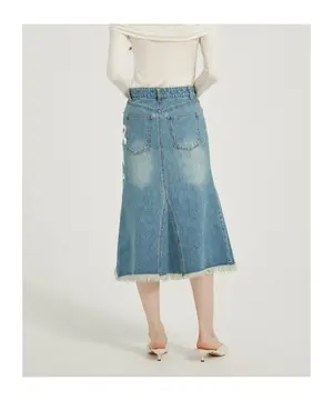 Marissa Chiara Denim Skirt With Raw Edge Detailing