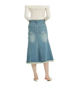 Marissa Chiara Denim Skirt With Raw Edge Detailing