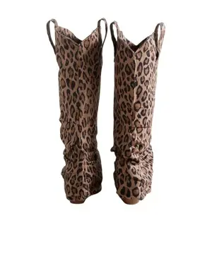 R13 Leopard Print Slouch Boots - Black