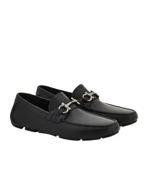 FERRAGAMO Penny Driver Loafer With Gancini Buckle - Black