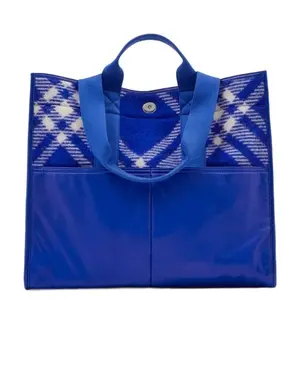Burberry Check Jacquard Wool Tote Bag - Knight Blue