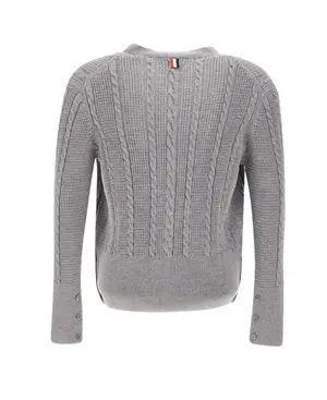 Thom Browne V-neck Buttoned Knitted Cardigan - Light Gray