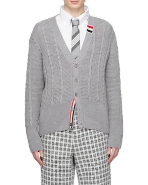 Thom Browne V-neck Buttoned Knitted Cardigan - Light Gray