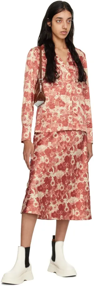 GANNI Floral Print Long Sleeve Shirt