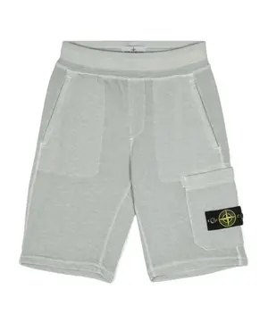 Stone Island Elastic Waistband Shorts With Removable Logo Badge - Light Grey