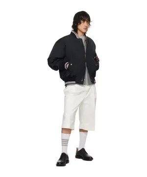 Thom Browne 4-bar Striped Zipped Puffer Bomber Jacket