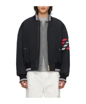 Thom Browne 4-bar Striped Zipped Puffer Bomber Jacket