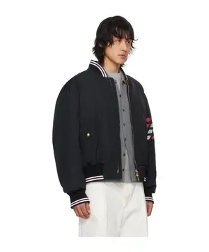 Thom Browne 4-bar Striped Zipped Puffer Bomber Jacket