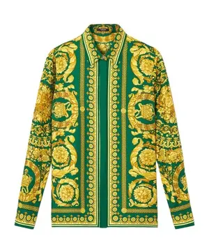 Versace Baroque Pattern Long-sleeved Shirt - Green