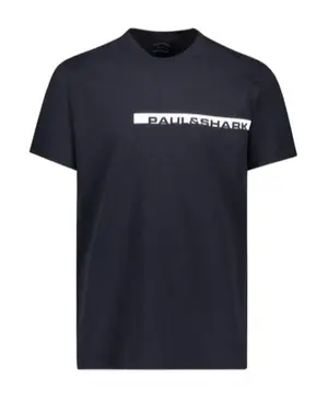 PAUL  SHARK Navy Blue Printed Logo T-shirt