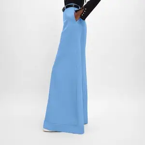 Celine Long Docks Trousers In Diagonal Wool - Blue