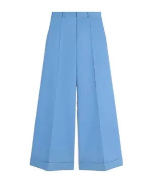 Celine Long Docks Trousers In Diagonal Wool - Blue