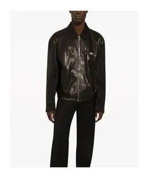 Dolce & Gabbana Logo Plaque Leather Jacket