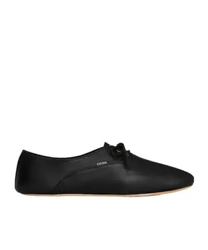 Celine Lambskin Lace-up Ballet Flats - Black