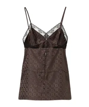 Fendi Jacquard Ff Silk Sleeveless Top With Lace Trim